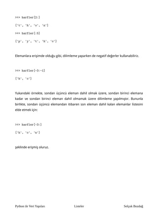 Python ile Veri Yapıları, Bölüm 1: Listeler | PDF