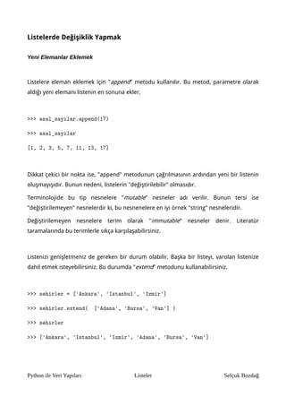 Python ile Veri Yapıları, Bölüm 1: Listeler | PDF