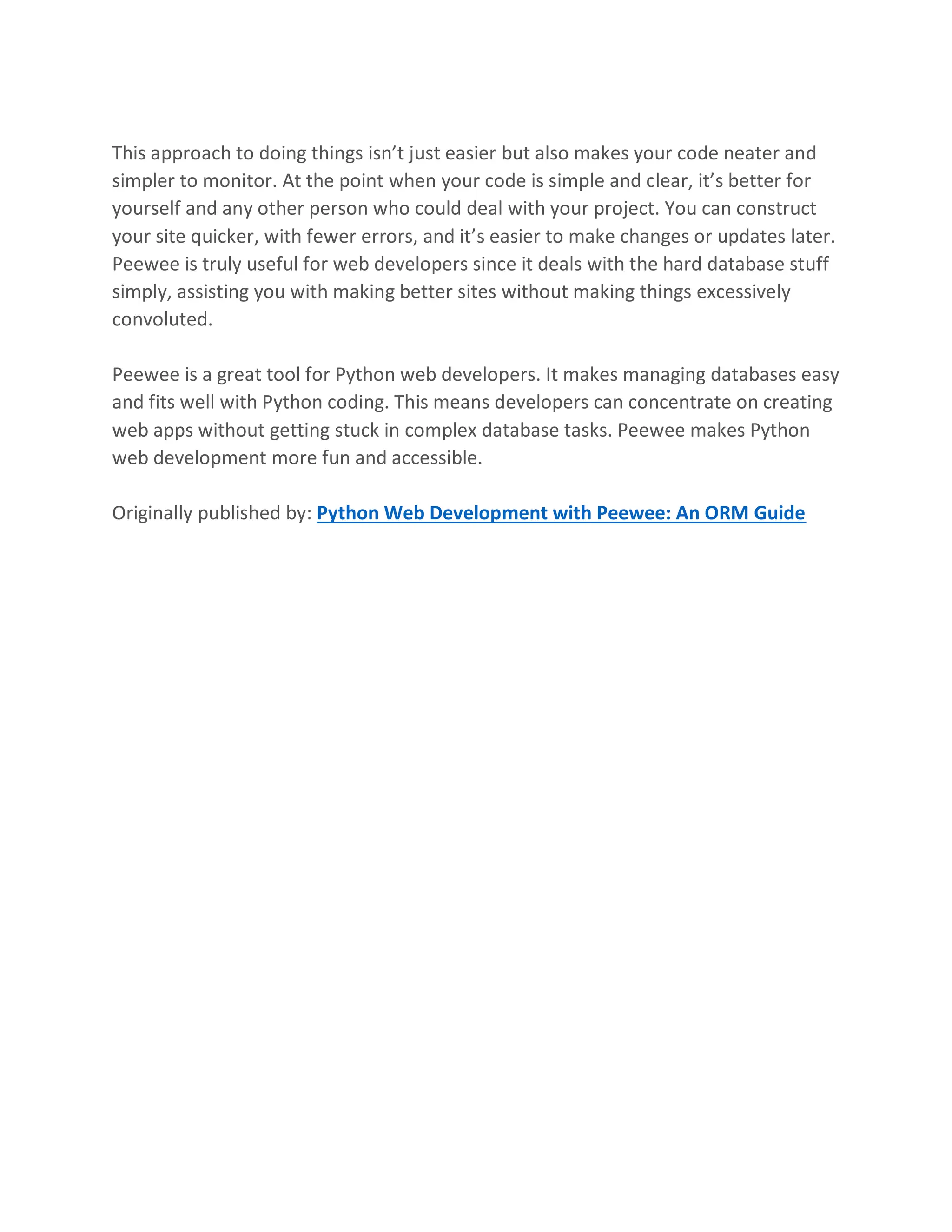 Python Web Development With Peewee An Orm Guide Pdf