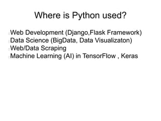 Basics of Python and Intro to Machine Learning | PPTX