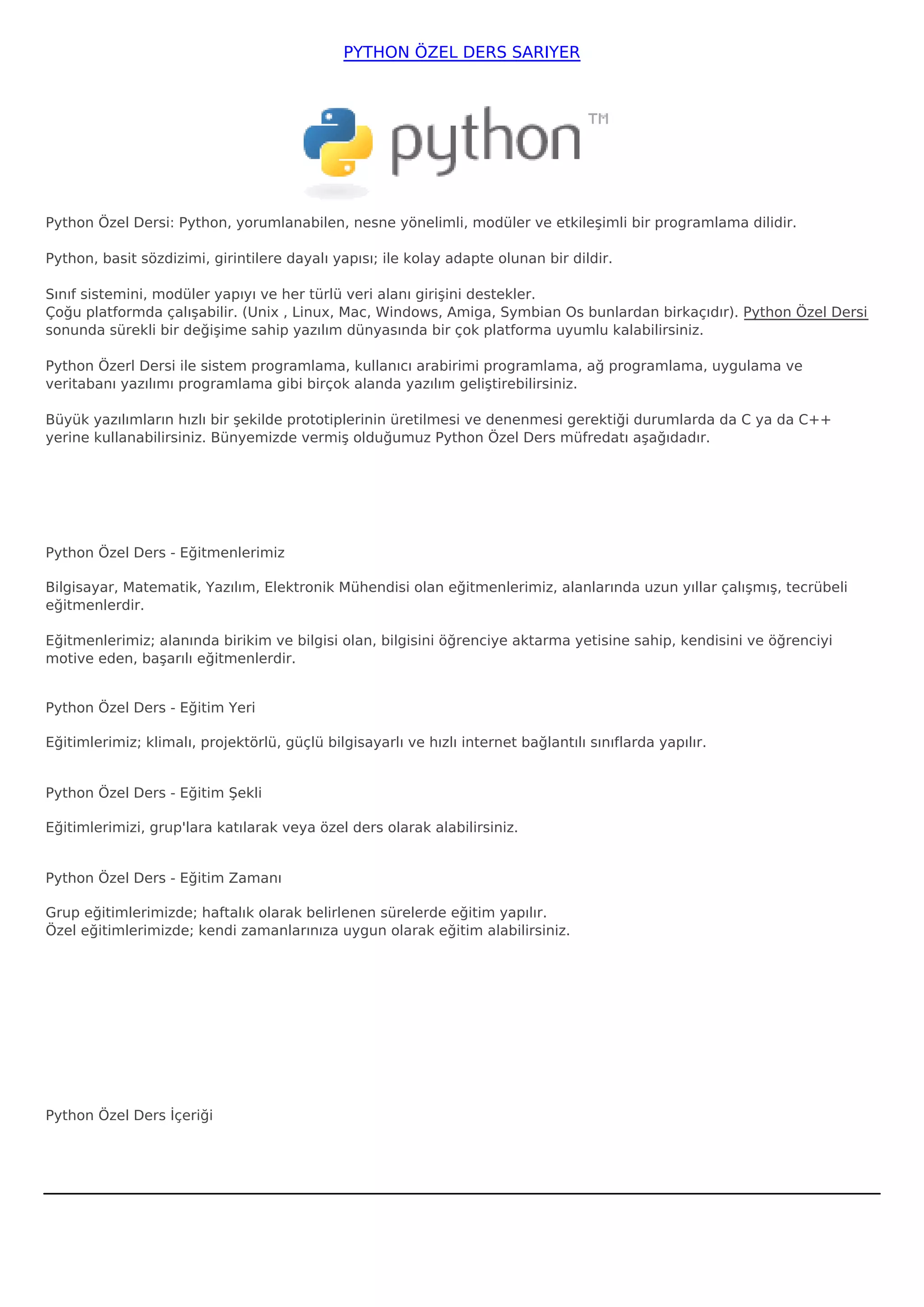 Python özel ders sariyer | PDF