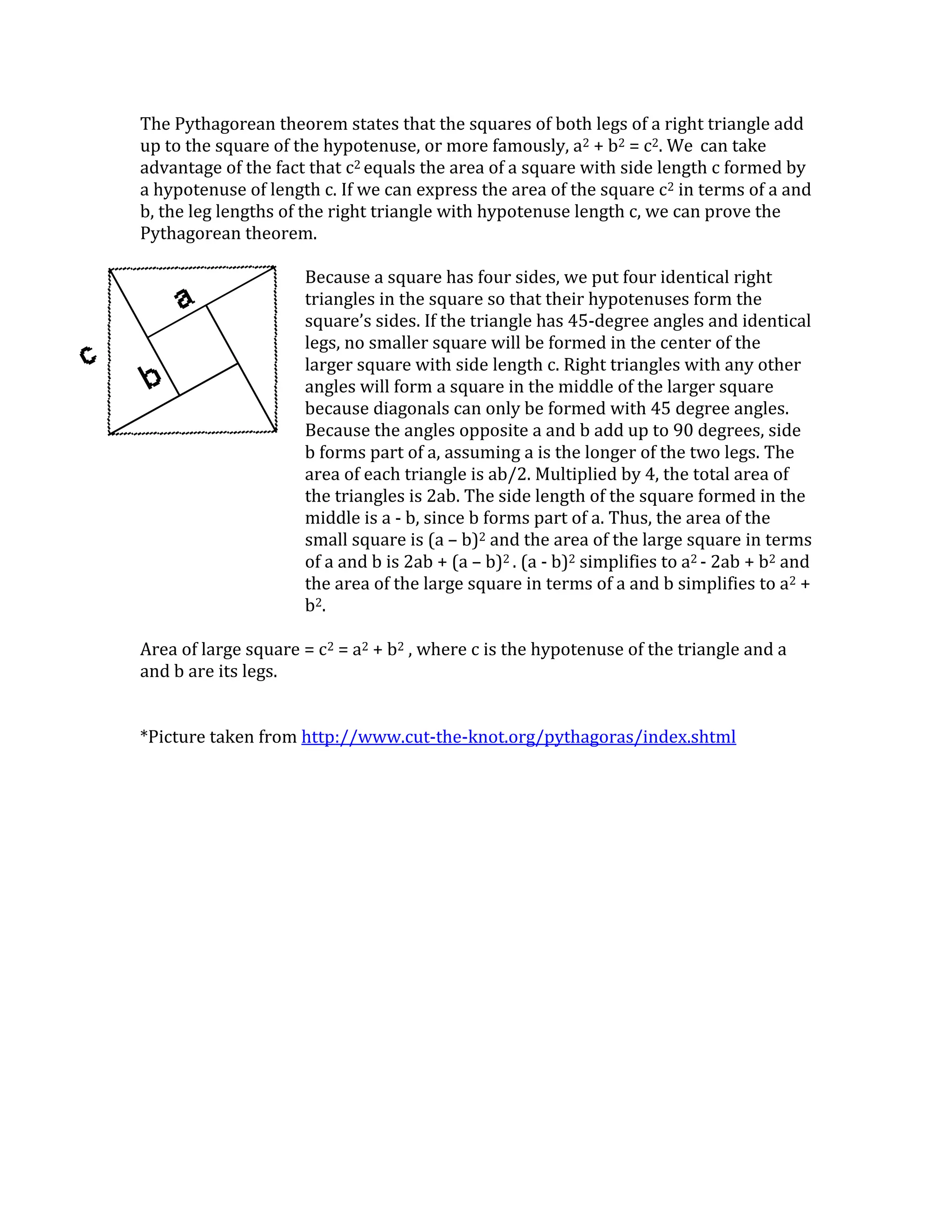 Pythagorean Theorem Proof | DOCX | Physics | Science