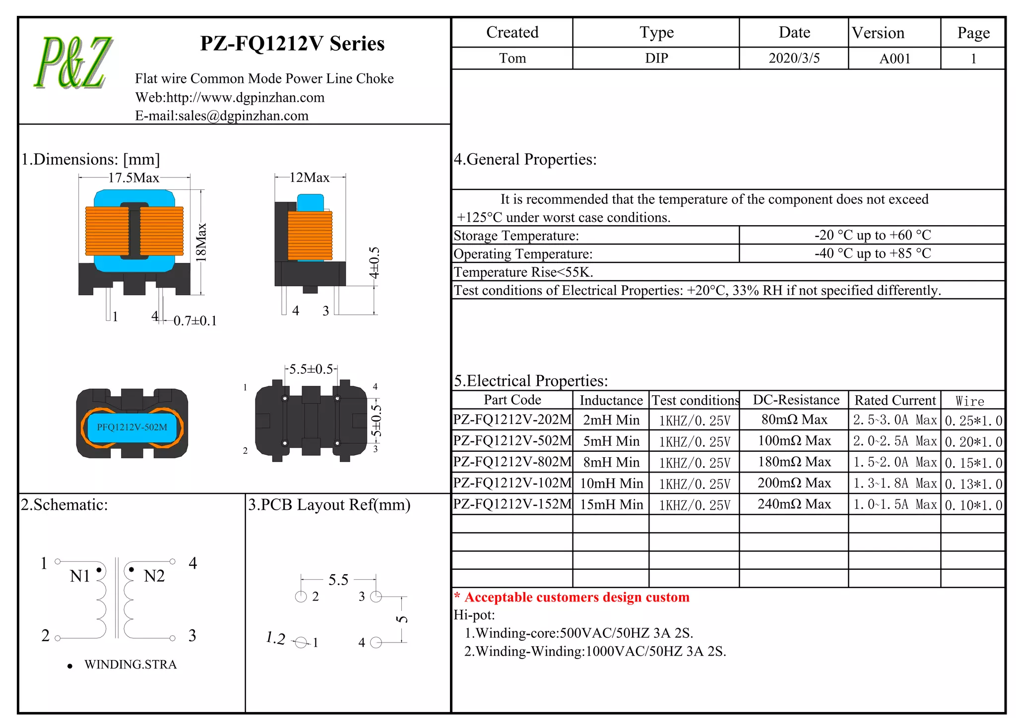 Pz fq1212 v series flat wire common mode choke | PDF