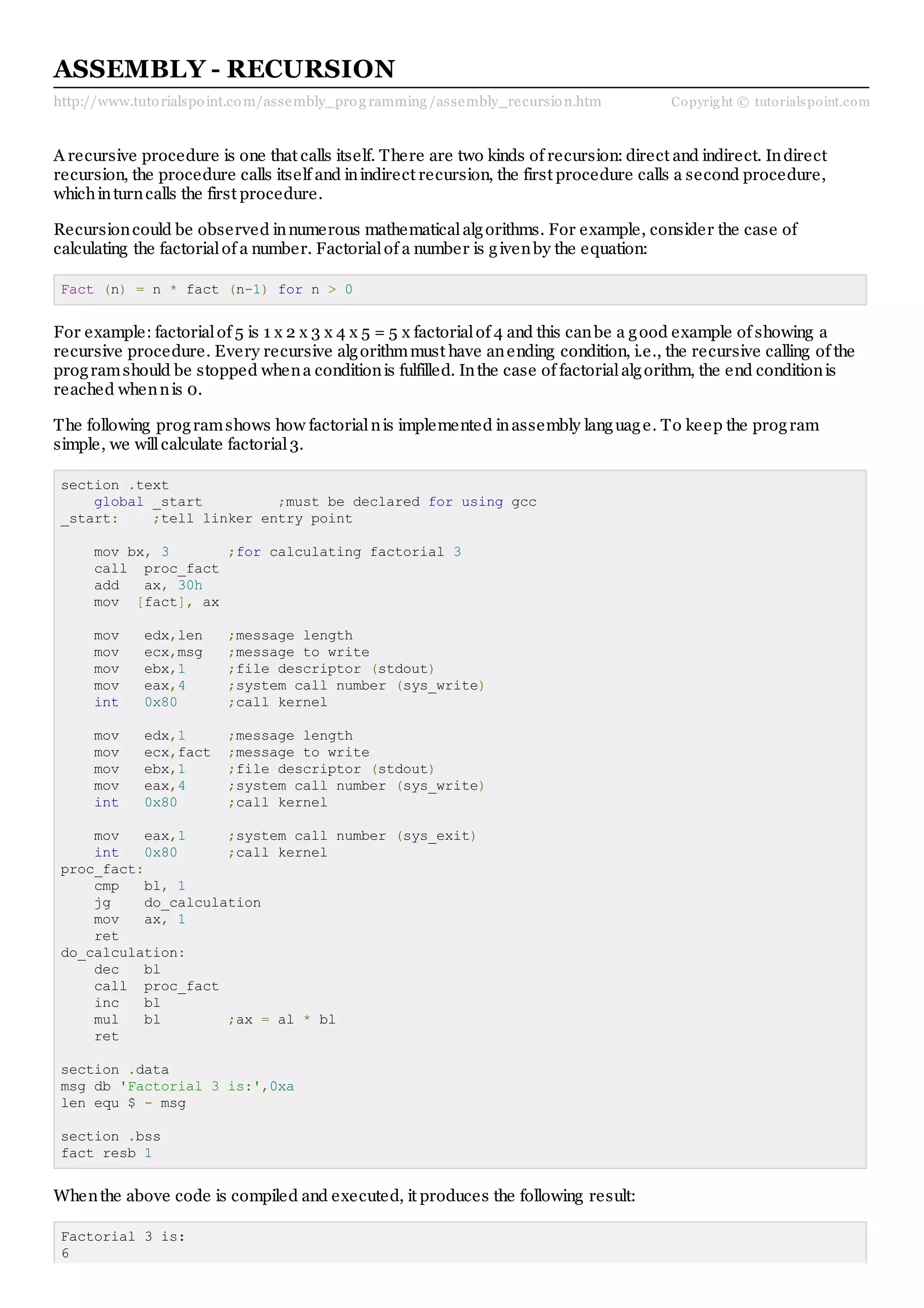 Nasm Assembly Recursion Sol Pdf 