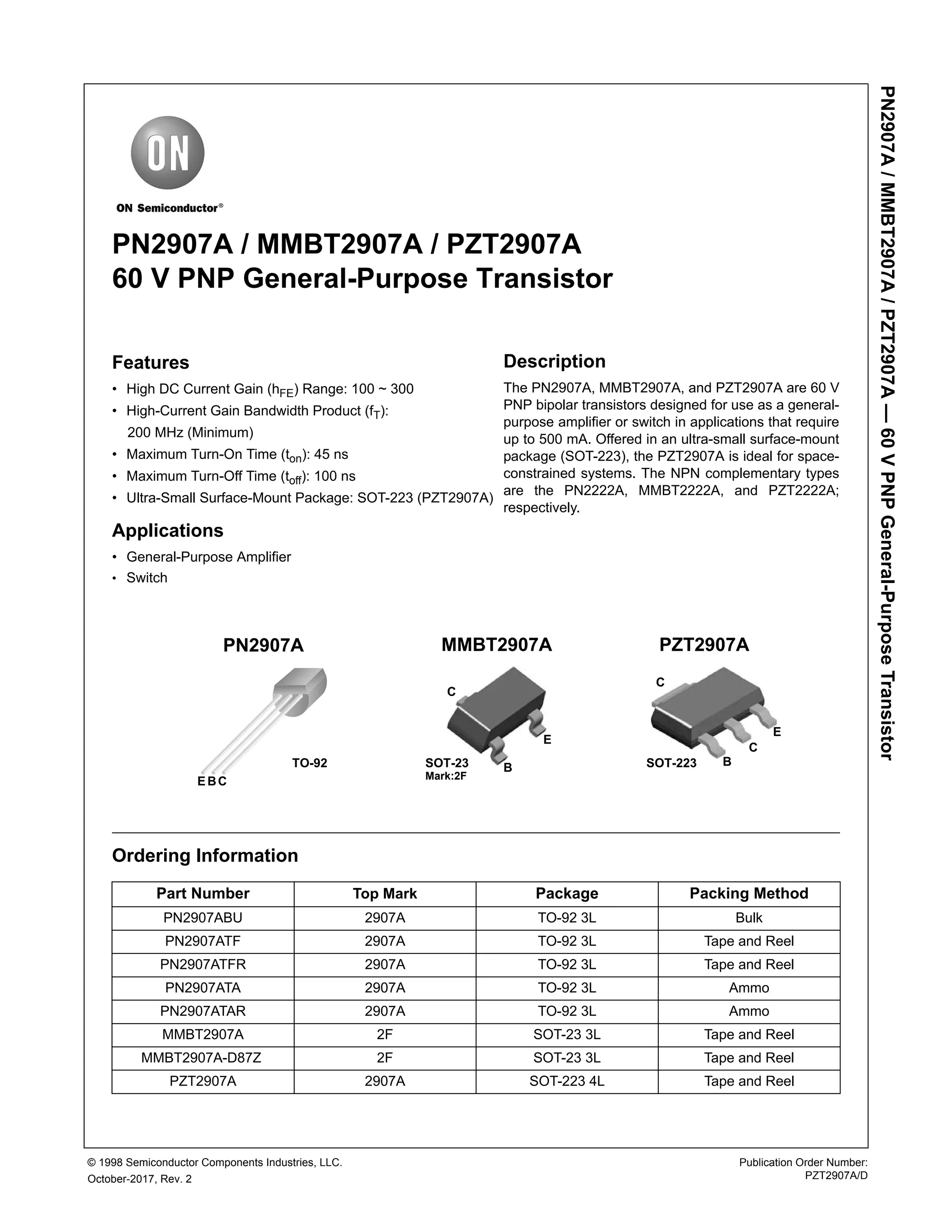 Original PNP Transistors PZT2907A PZT2907 2907 P2F SOT22-3 New On ...