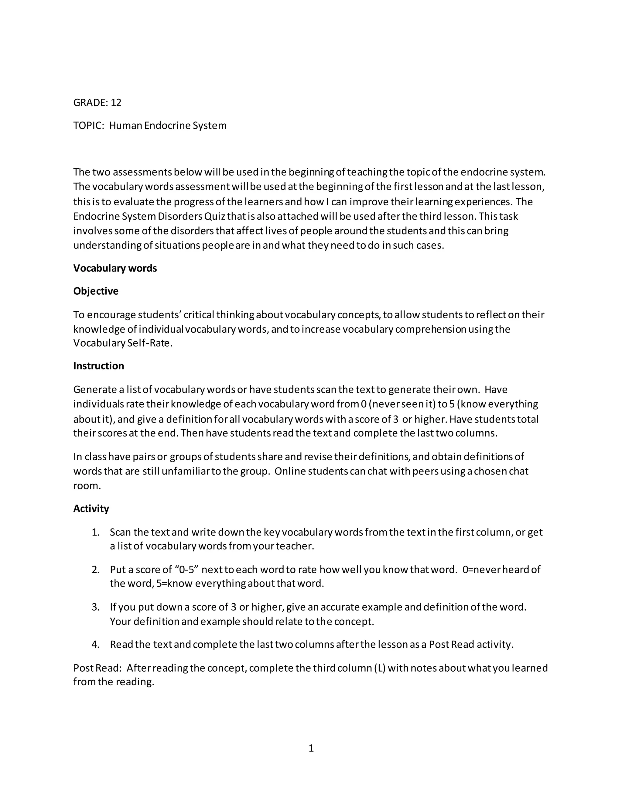 Endocrine system activity | DOCX | Endocrine and Metabolic Diseases ...