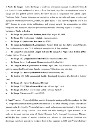 Explain the 10 commercial DTP Software and their uses with suitable ...