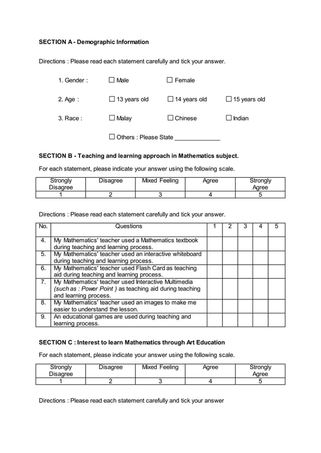 Questionnaire for proposal