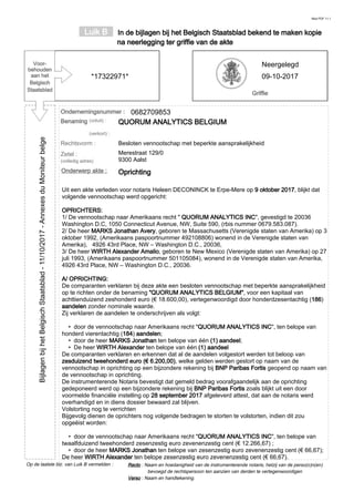 QUORUM ANALYTICS richt Belgisch filiaal op | PDF