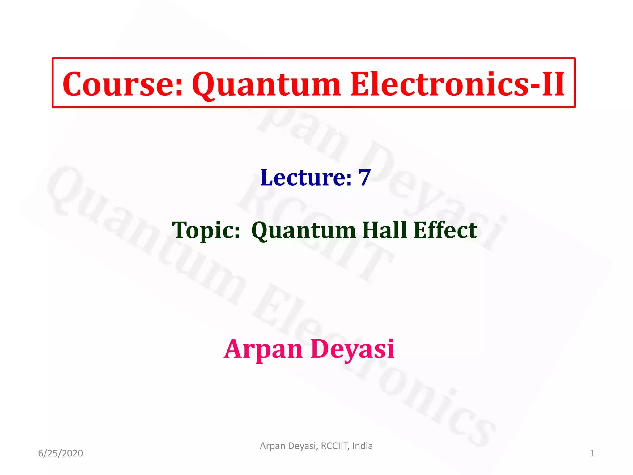 Quantum Electronics Lecture 7 | PDF