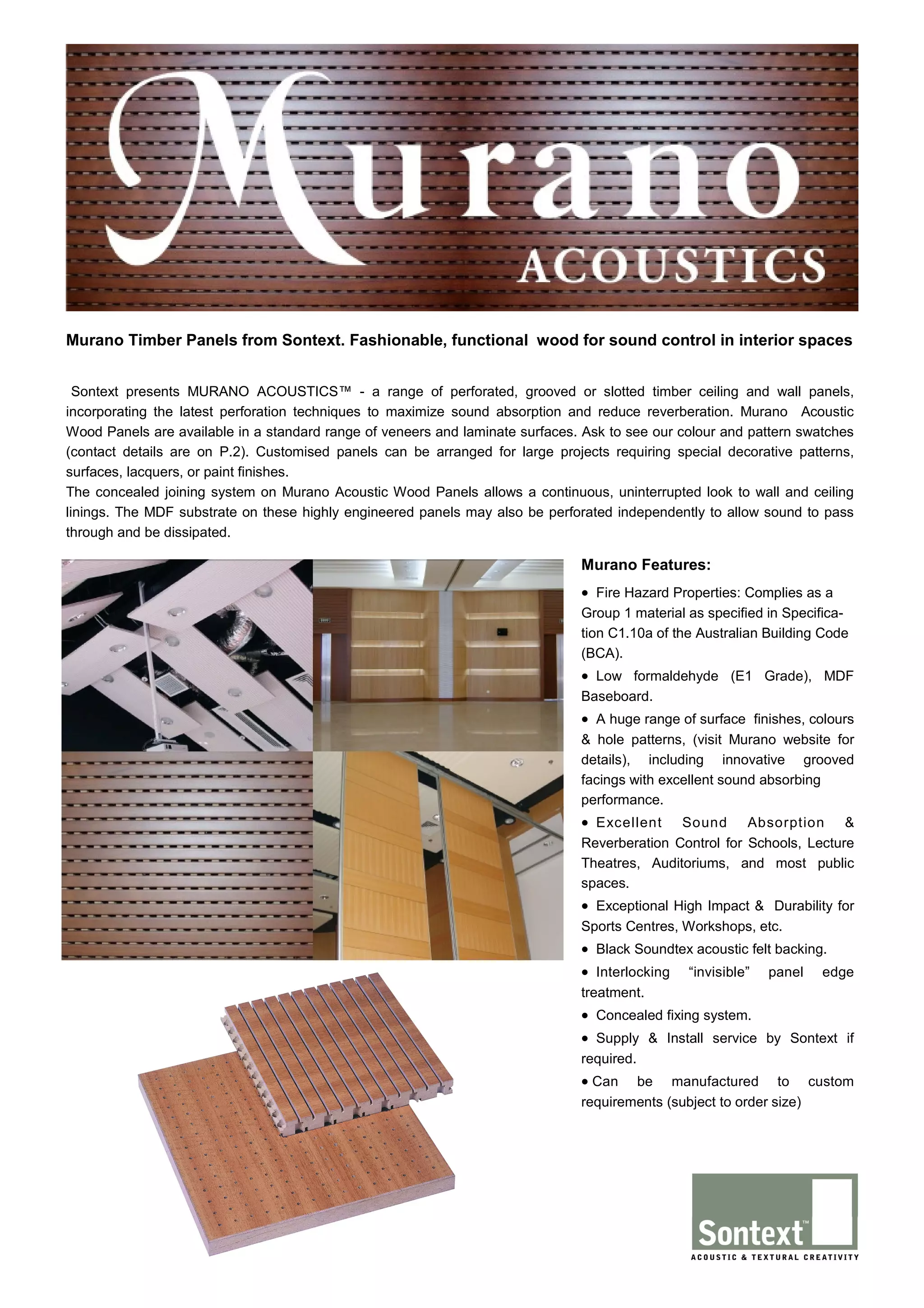 Murano Acoustics Wood Panels Brochure | PDF