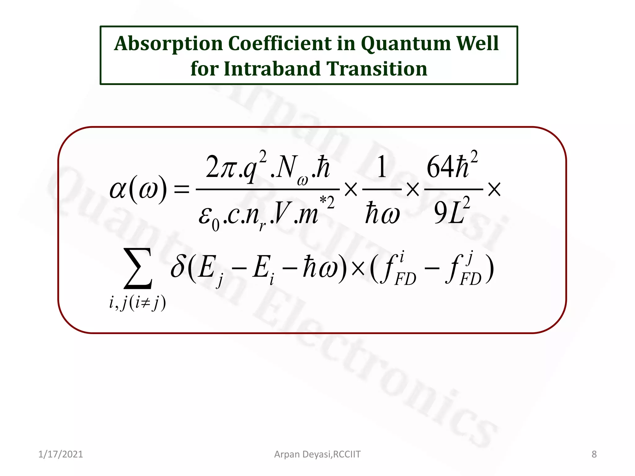 Absorption coefficient of quantum well structure | PPT