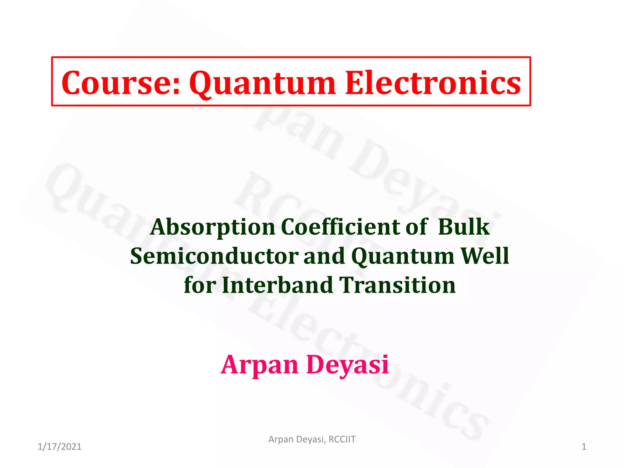 absorption coefficient in bulk and quantum well structure | PDF