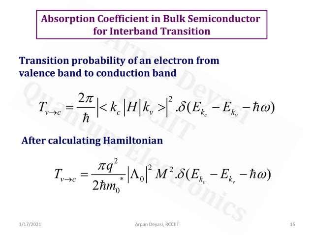 absorption coefficient in bulk and quantum well structure | PPT