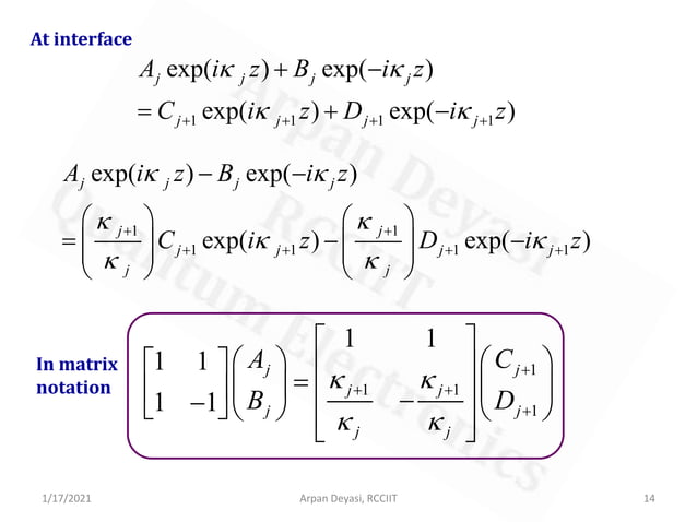 Calculation Of Transmission Coefficient Using Propagation Matrix Method