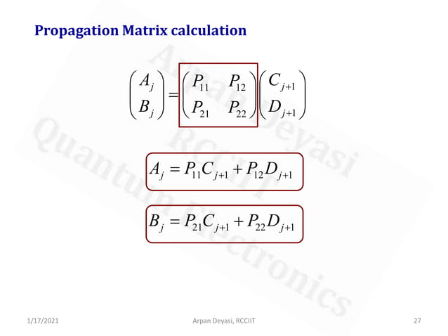 Calculation Of Transmission Coefficient Using Propagation Matrix Method
