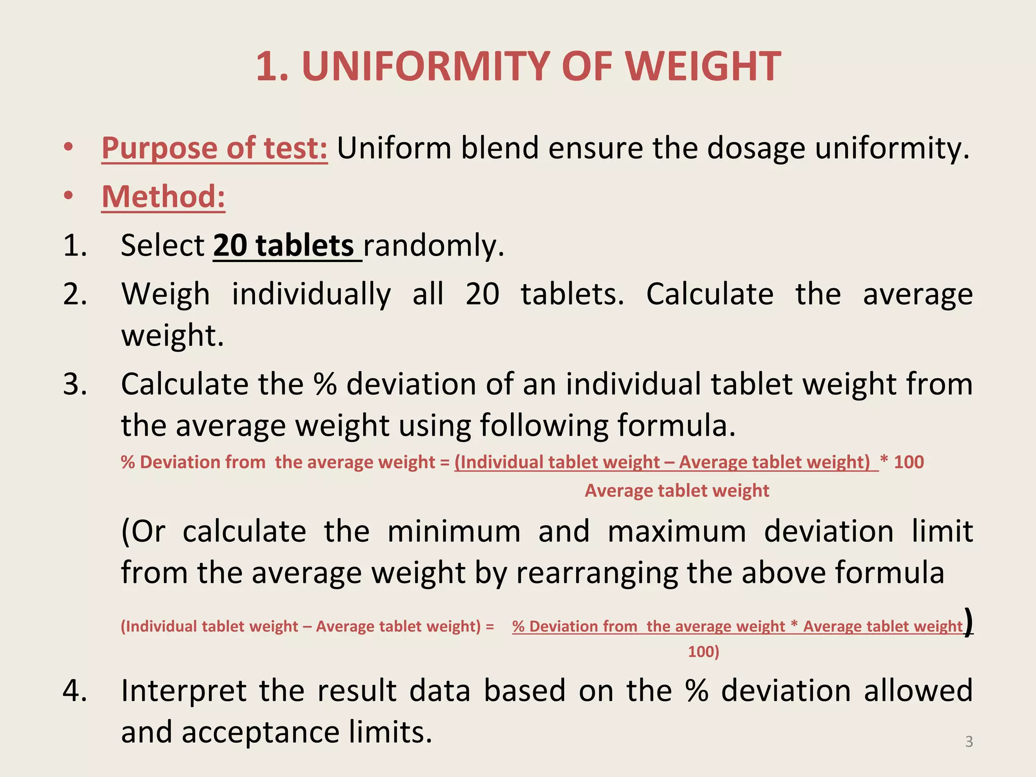 Q.C. tests of tablet dosage form as per the Indian Pharmacopoeia | PPTX