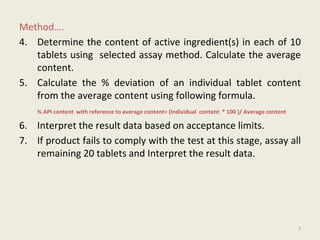 Q.C. tests of tablet dosage form as per the Indian Pharmacopoeia | PPTX ...