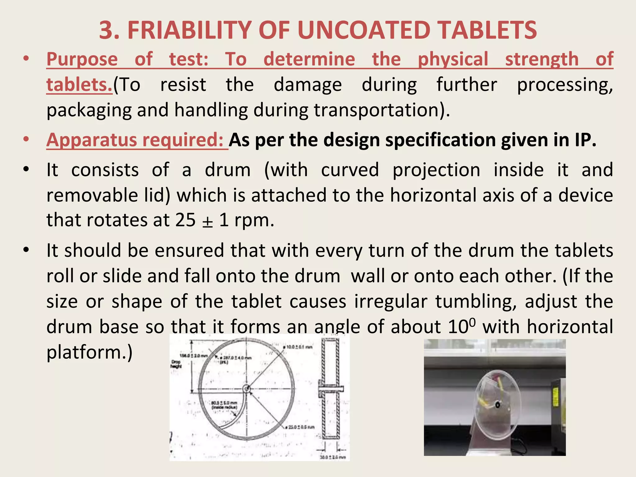 Q.c. tests of tablet dosage form as per indian pharmacopoeia 2018 | PPTX