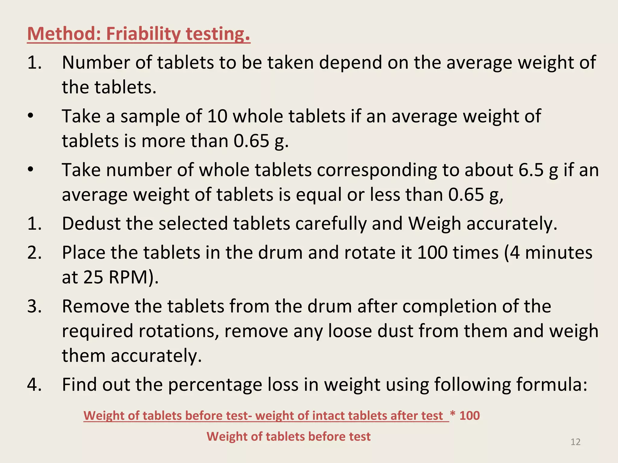 Q.c. tests of tablet dosage form as per indian pharmacopoeia 2018 | PPTX
