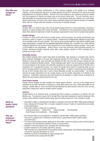 Greyhound Chromatography 'Q fil' Syringe Filters Catalogue | PDF
