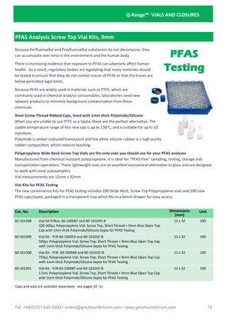 Greyhound Chromatography Q - Range Vials, Caps & Septa | PDF