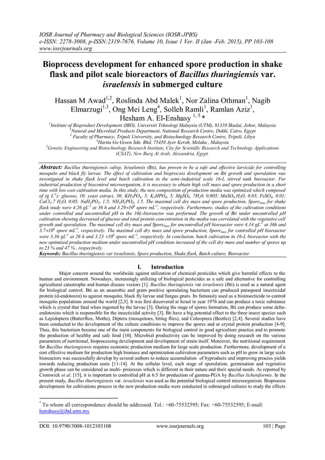 Bioprocess Development For Enhanced Spore Production In Shake Flask And Pilot Scale Bioreactors