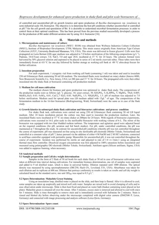 Bioprocess development for enhanced spore production in shake flask and ...