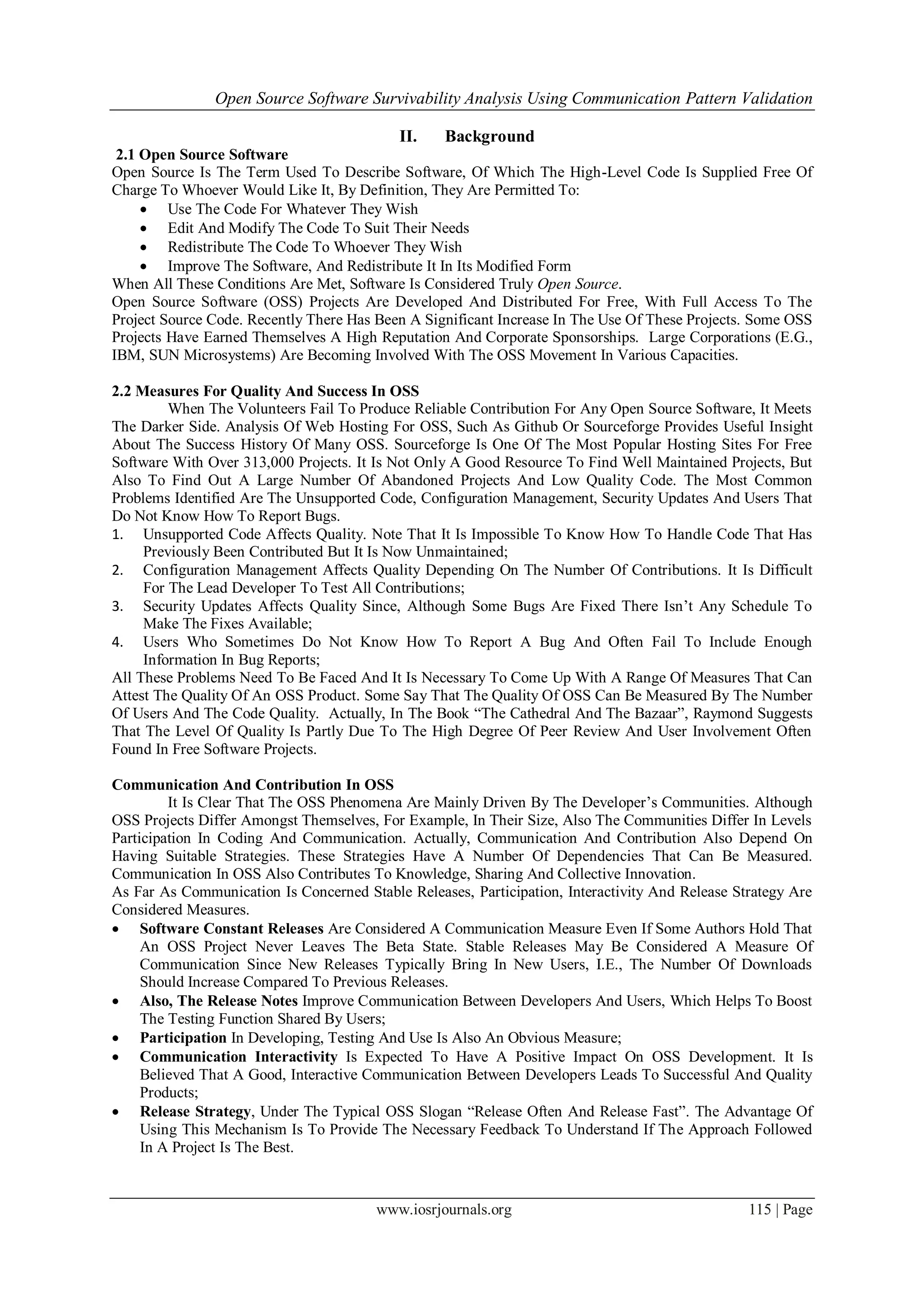 Open Source Software Survivability Analysis Using Communication Pattern Validation | PDF