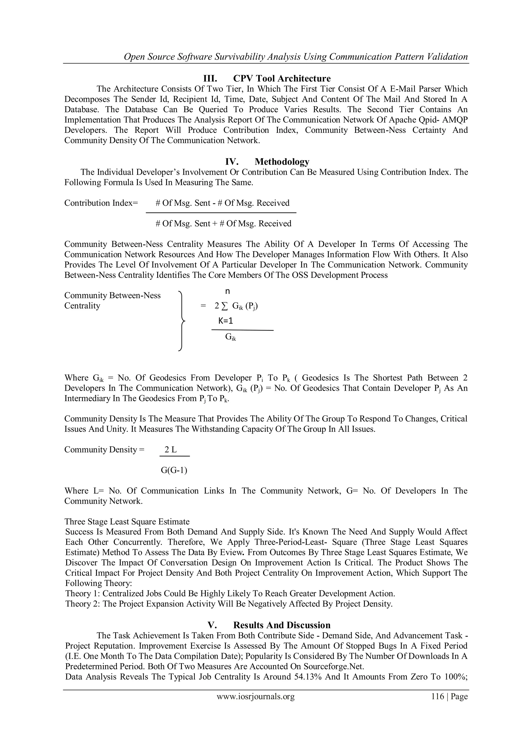 Open Source Software Survivability Analysis Using Communication Pattern Validation | PDF