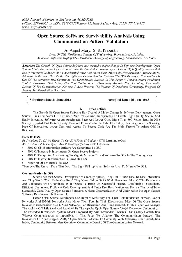 Open Source Software Survivability Analysis Using Communication Pattern Validation | PDF