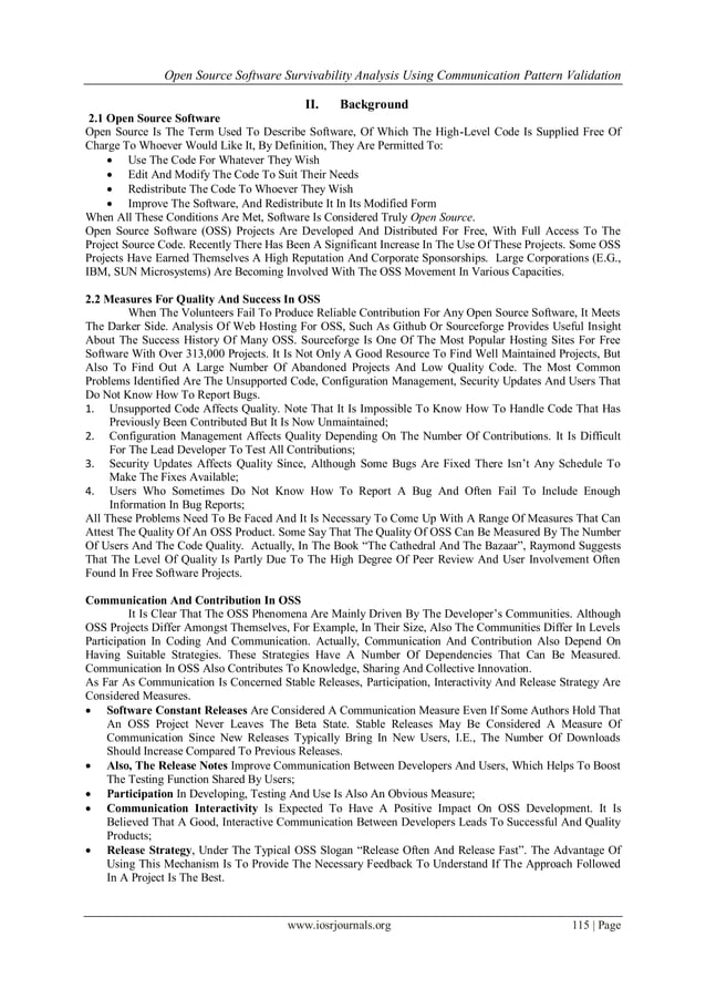 Open Source Software Survivability Analysis Using Communication Pattern Validation | PDF