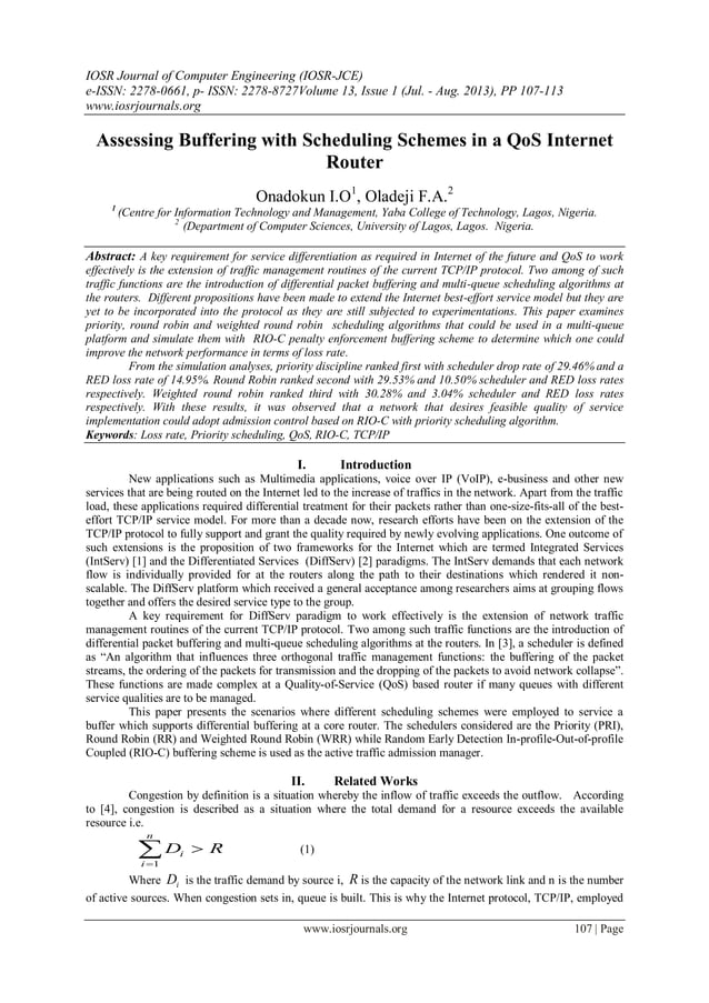 Assessing Buffering with Scheduling Schemes in a QoS Internet Router | PDF