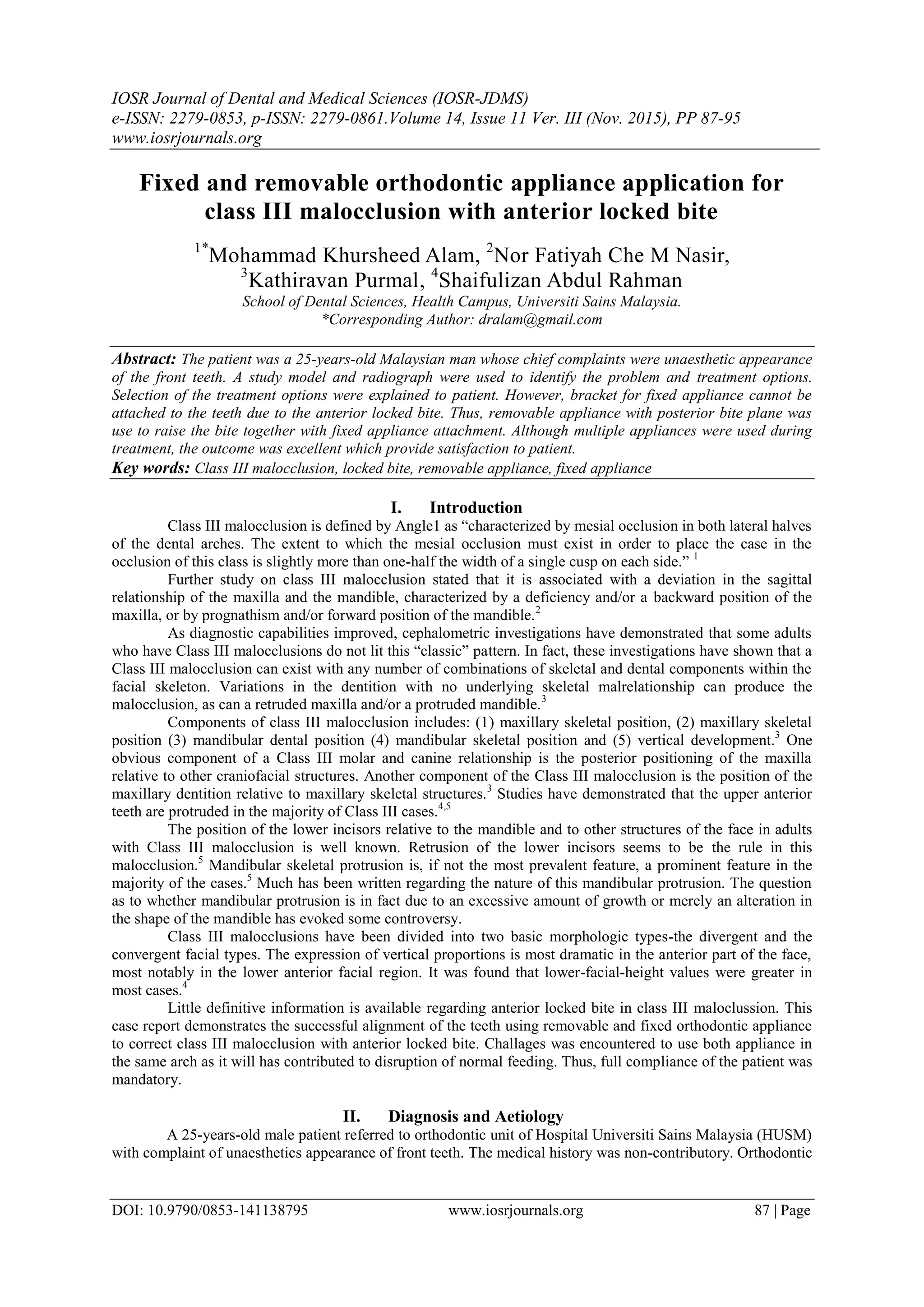 Fixed and removable orthodontic appliance application for class III ...