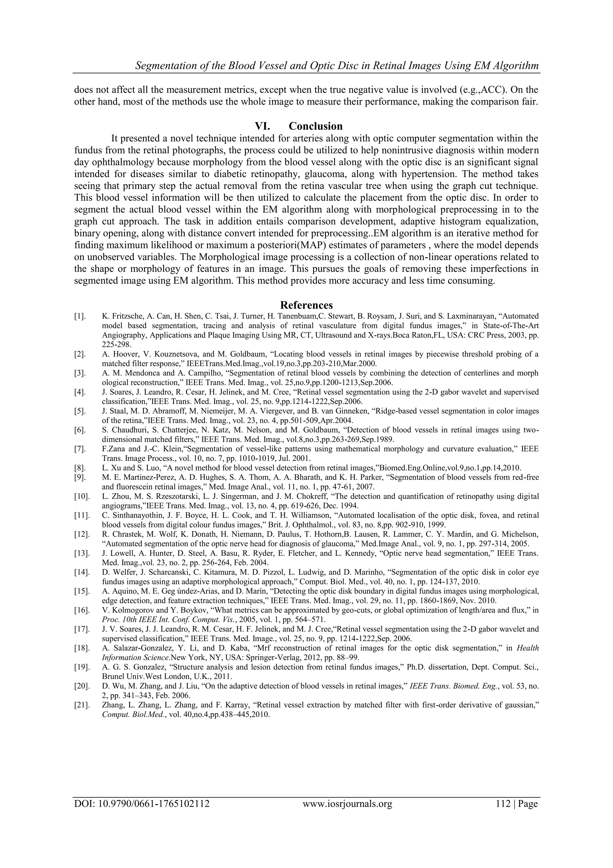 Segmentation of the Blood Vessel and Optic Disc in Retinal Images Using EM Algorithm | PDF