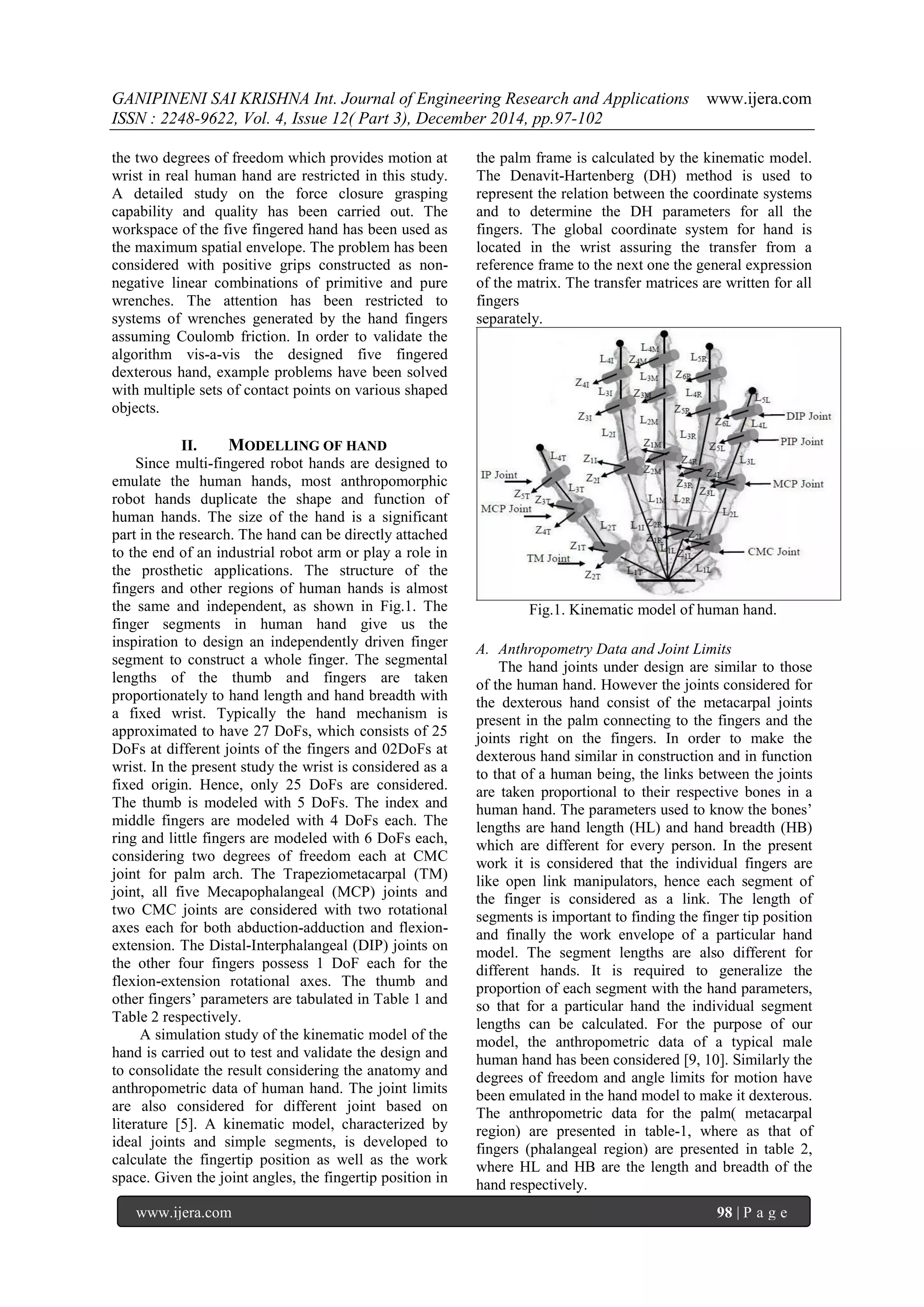 Grasp and Manipulation of Five Fingered Hand Robot in Unstructured Environments | PDF | Robotics ...