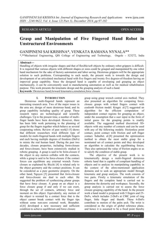 Grasp and Manipulation of Five Fingered Hand Robot in Unstructured ...