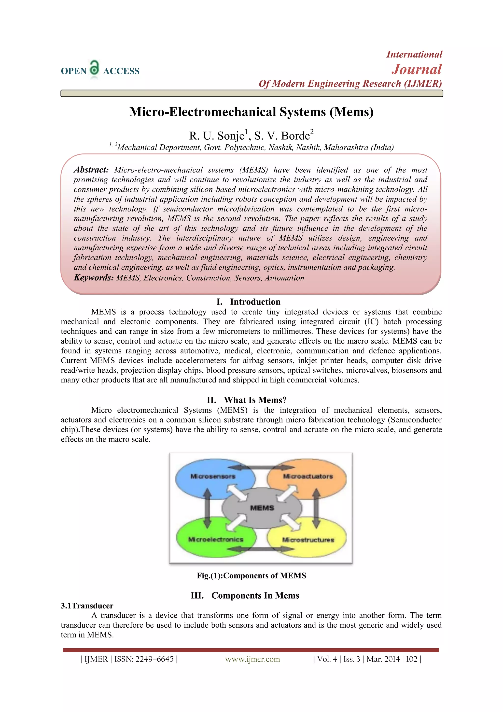Micro-Electromechanical Systems (Mems) | PDF