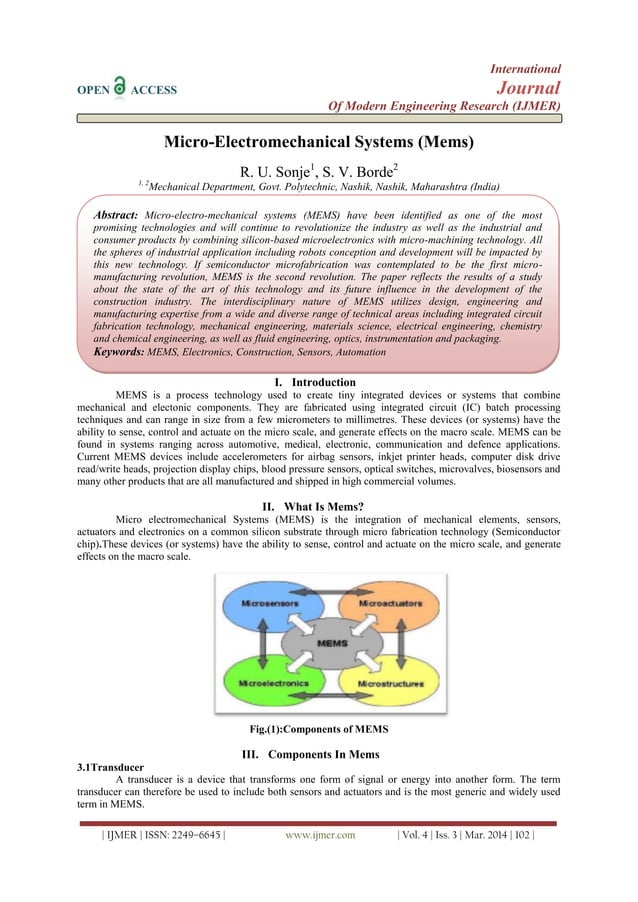 Micro-Electromechanical Systems (Mems) | PDF | Physics | Science
