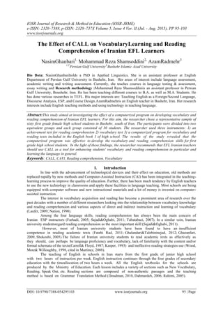 The Effect of CALL on VocabularyLearning and Reading Comprehension of Iranian EFL Learners | PDF