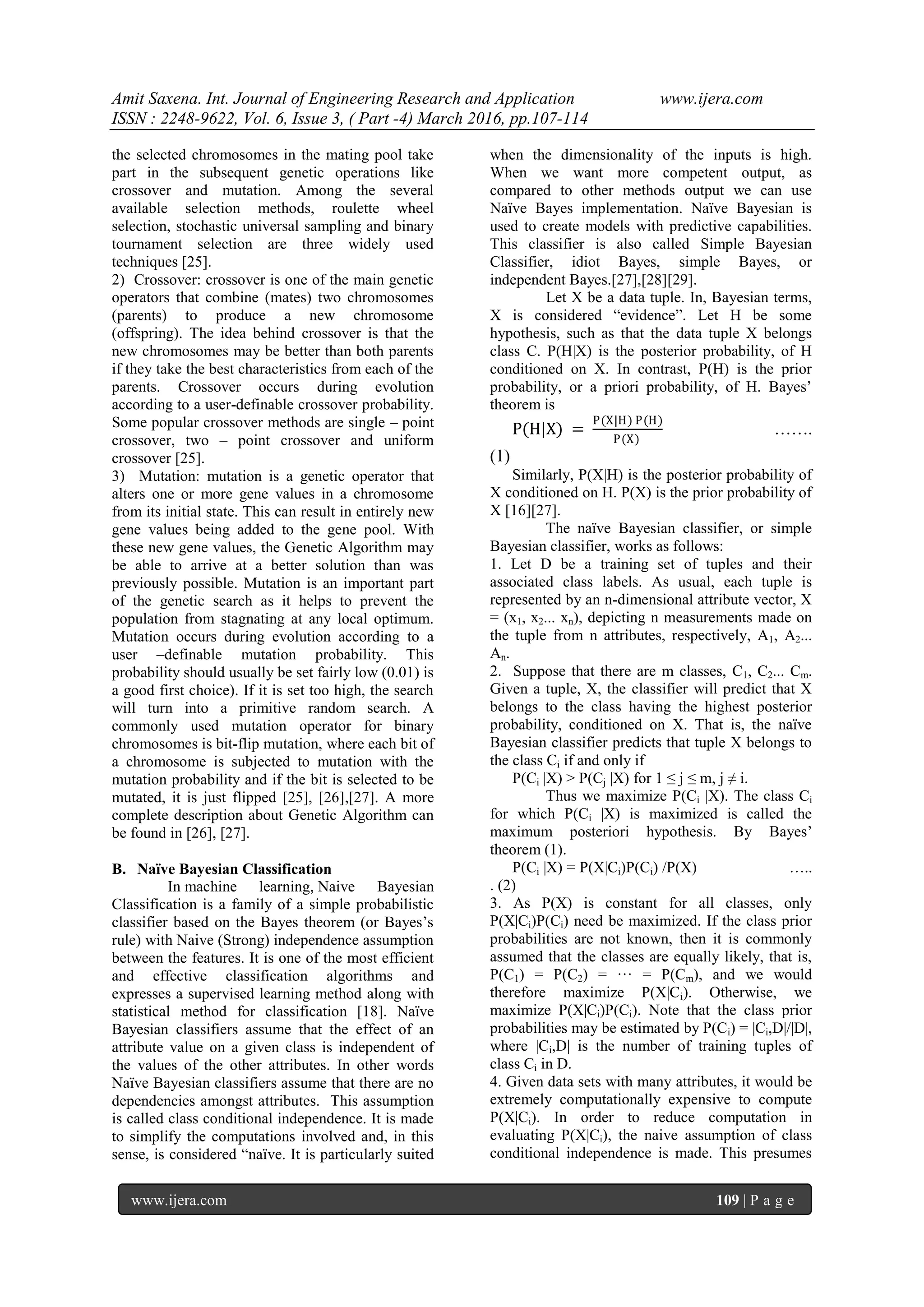 Leave One Out Cross Validated Hybrid Model Of Genetic Algorithm And Naïve Bayes For