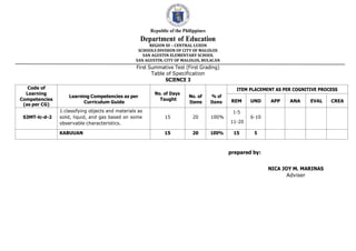Q1-1ST SUM-TOS- grade 3 | PDF