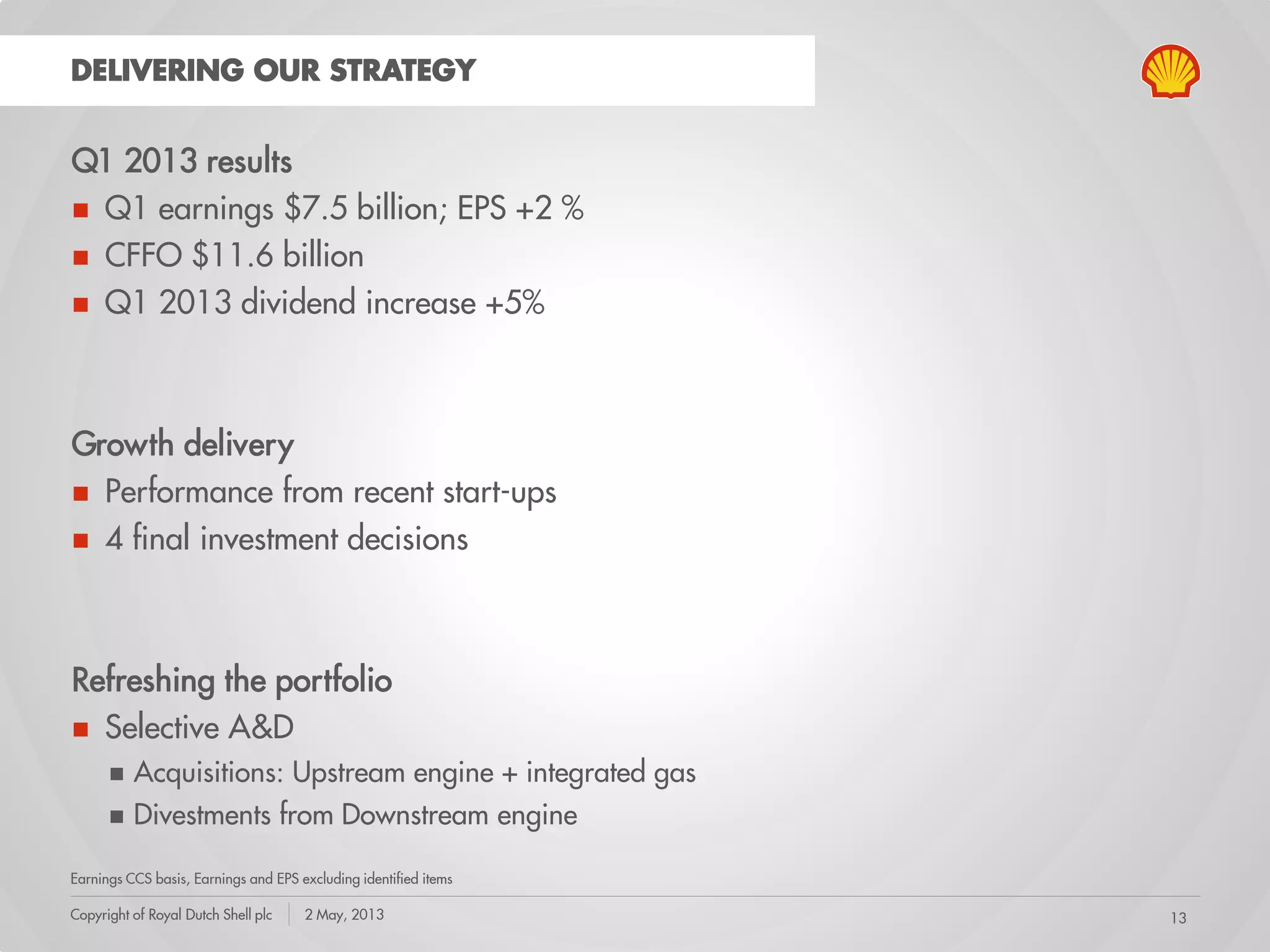 Webcast presentation Royal Dutch Shell plc first quarter 2013 results | PDF