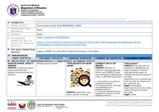 UNANG MARKAHAN SA FILIPINO 9 ARAWANG TALA SA PAGTUTURO | DOCX