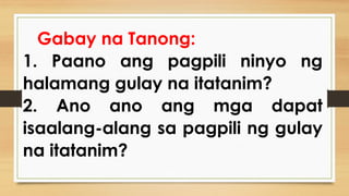 Pagpili ng mga halamang gulay na itatanim | PPTX