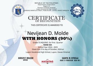 Q1-honor-certificate.pptx for students in JHS | PPTX