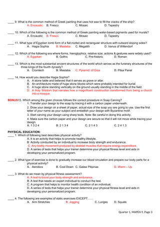FIRST QUARTER EXAMINATION MUSIC ART P.E AND HEALTH | DOCX