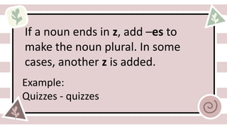 PLURAL FORMS OF REGULAR NOUNS POWER POINT PRESENTATION | PPTX