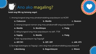 KATANGIAN NG POPULASYON NG IBA'T IBANG PAMAYANAN | PPTX
