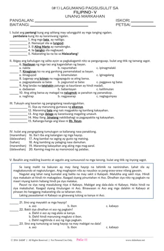K TO 12 GRADE 5 UNANG LAGUMANG PAGSUSULIT | PDF